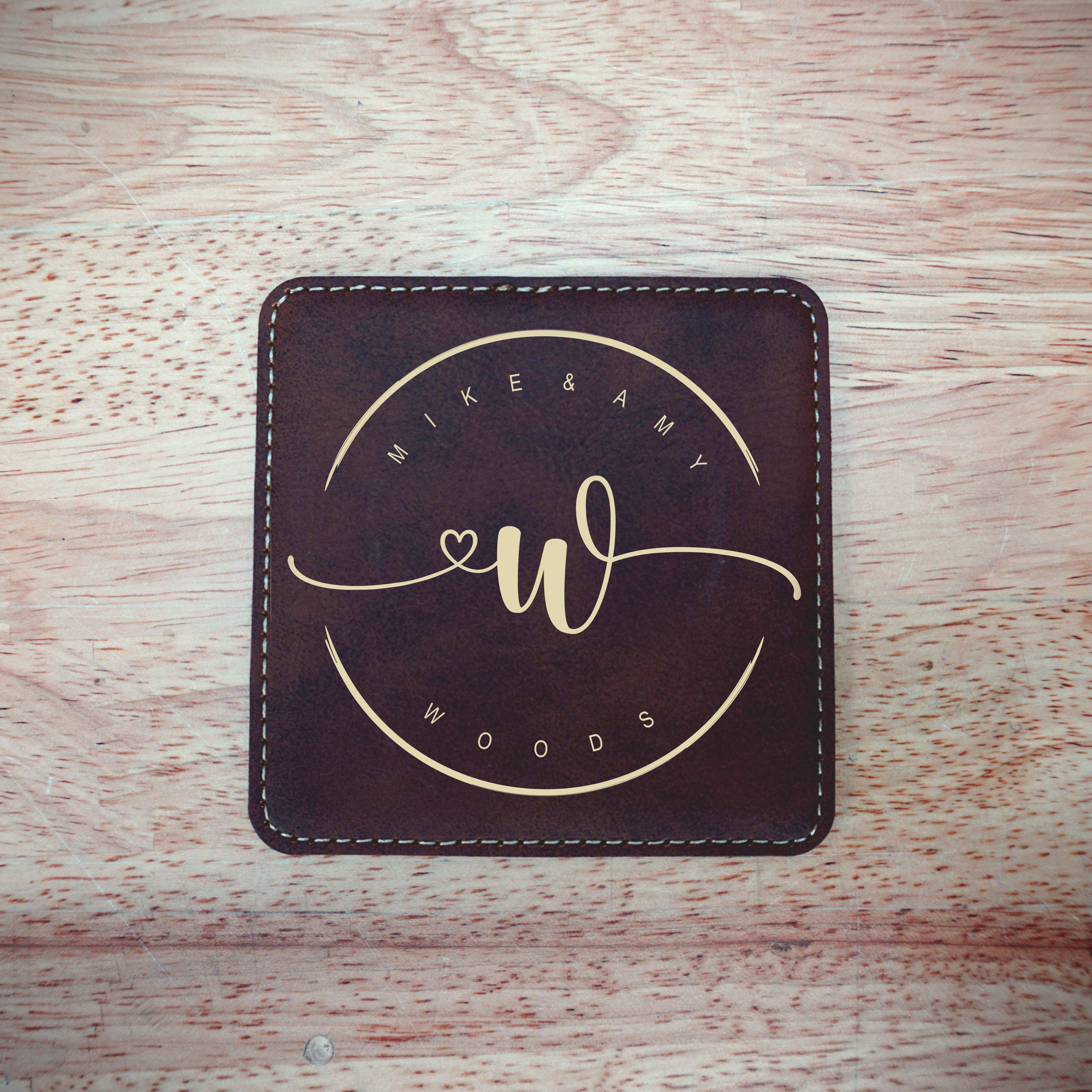 Personalized Leatherette Coasters, Circle with Script | Heartland ...